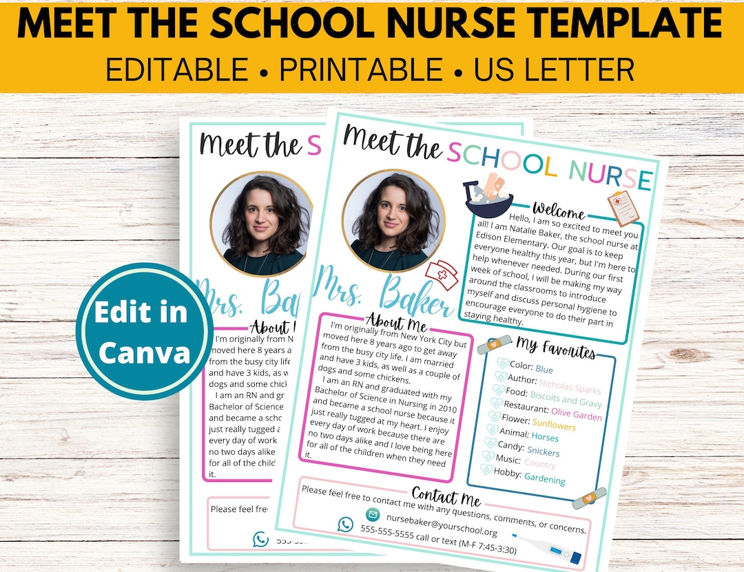 Meet the School Nurse Template | Back to School Printable Welcome ...