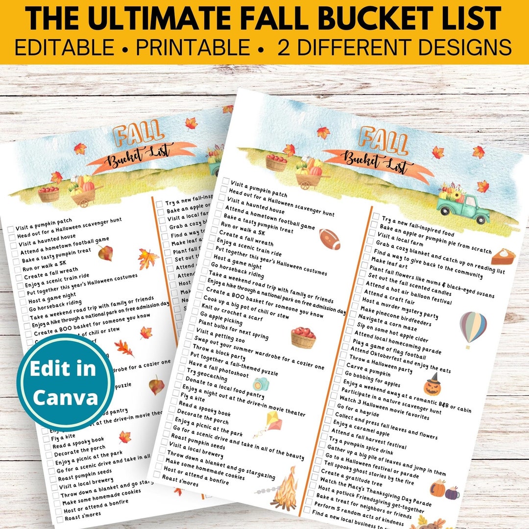 Ultimate Fall Bucket List With FREE Seasonal Calendars | EDITABLE ...