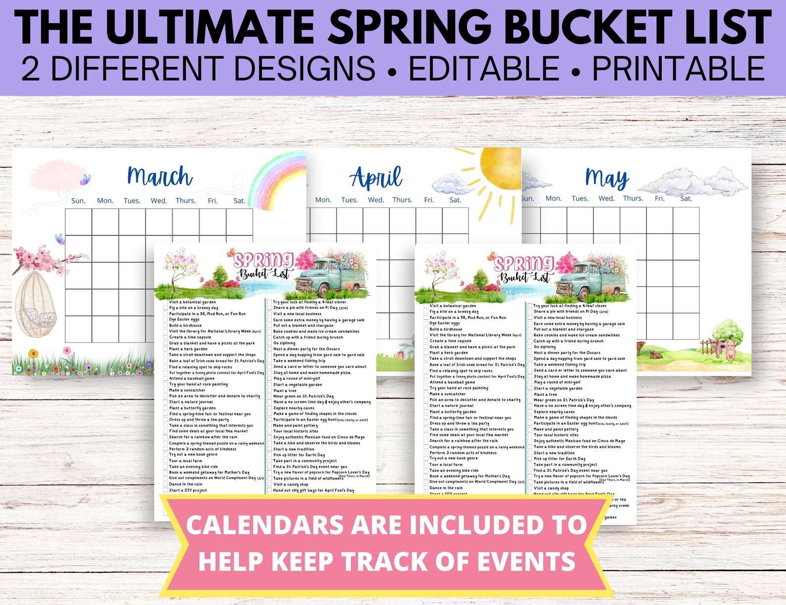 Editable Spring Bucket List With FREE Seasonal Calendars | Printable ...