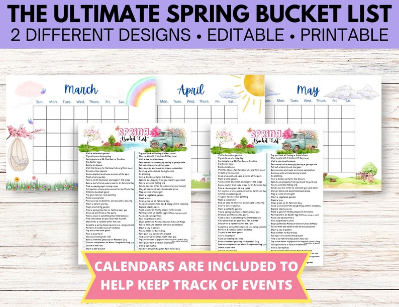 Editable Spring Bucket List With FREE Seasonal Calendars | Printable ...