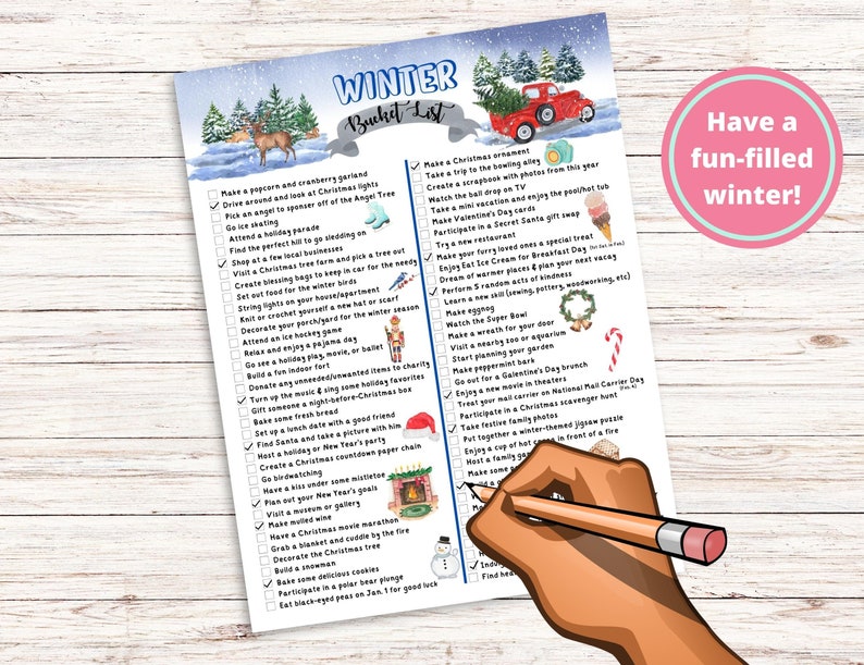 Editable Winter Bucket List With FREE Seasonal Calendars - Etsy