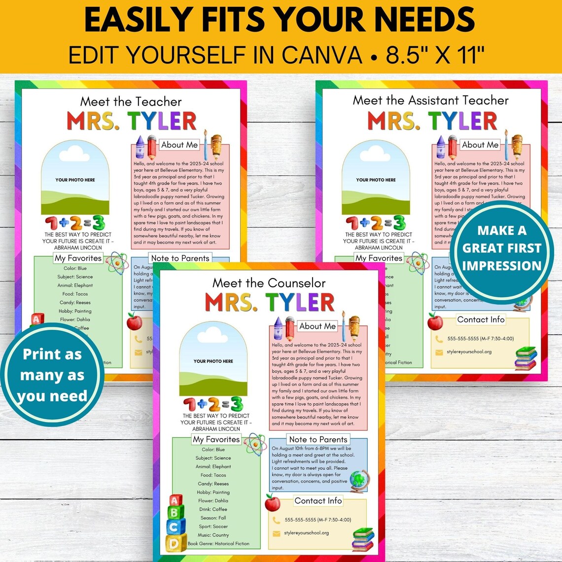 EDITABLE Meet the Principal Template Rainbow Back to School Printable ...