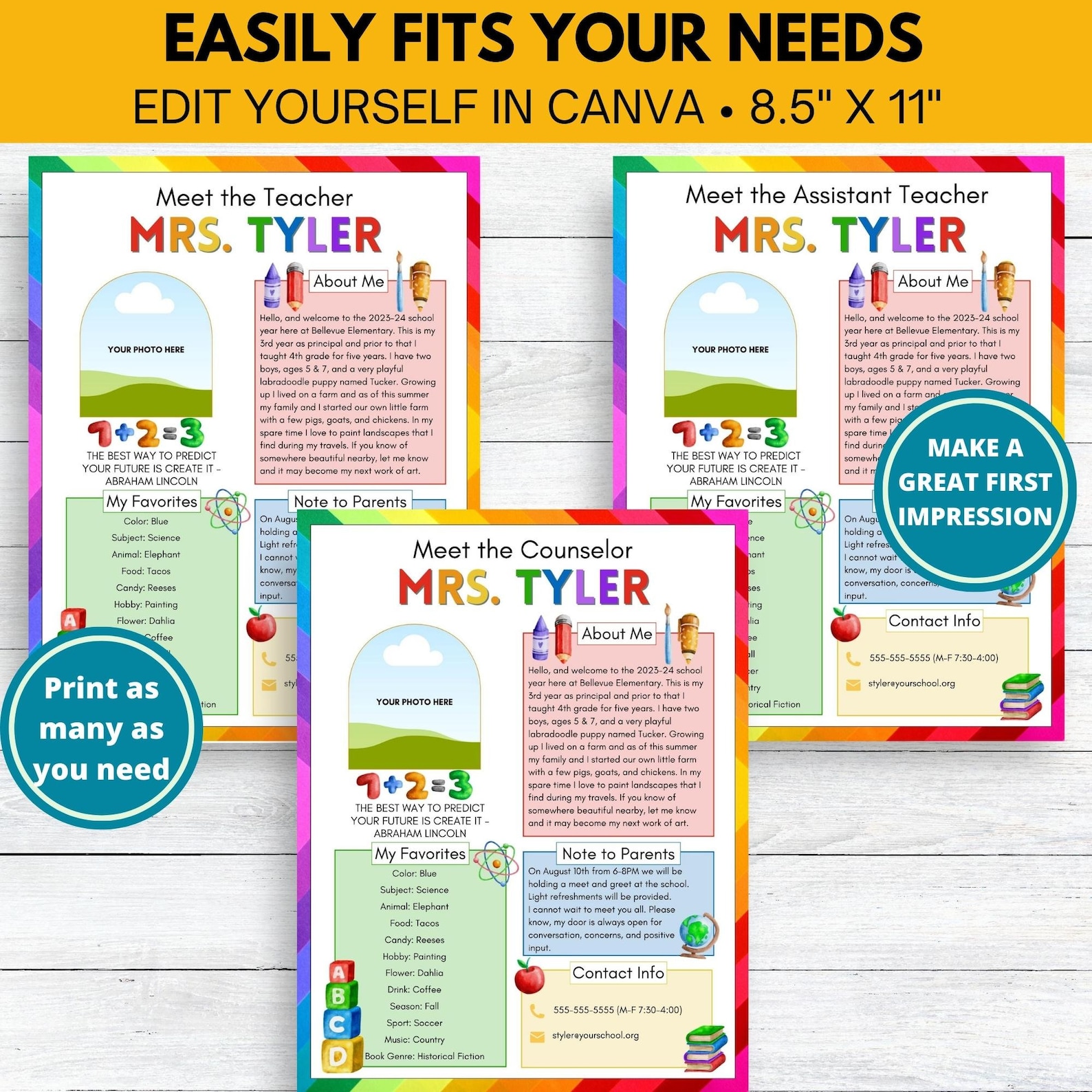 EDITABLE Meet the Principal Template | Rainbow Back to School Printable ...