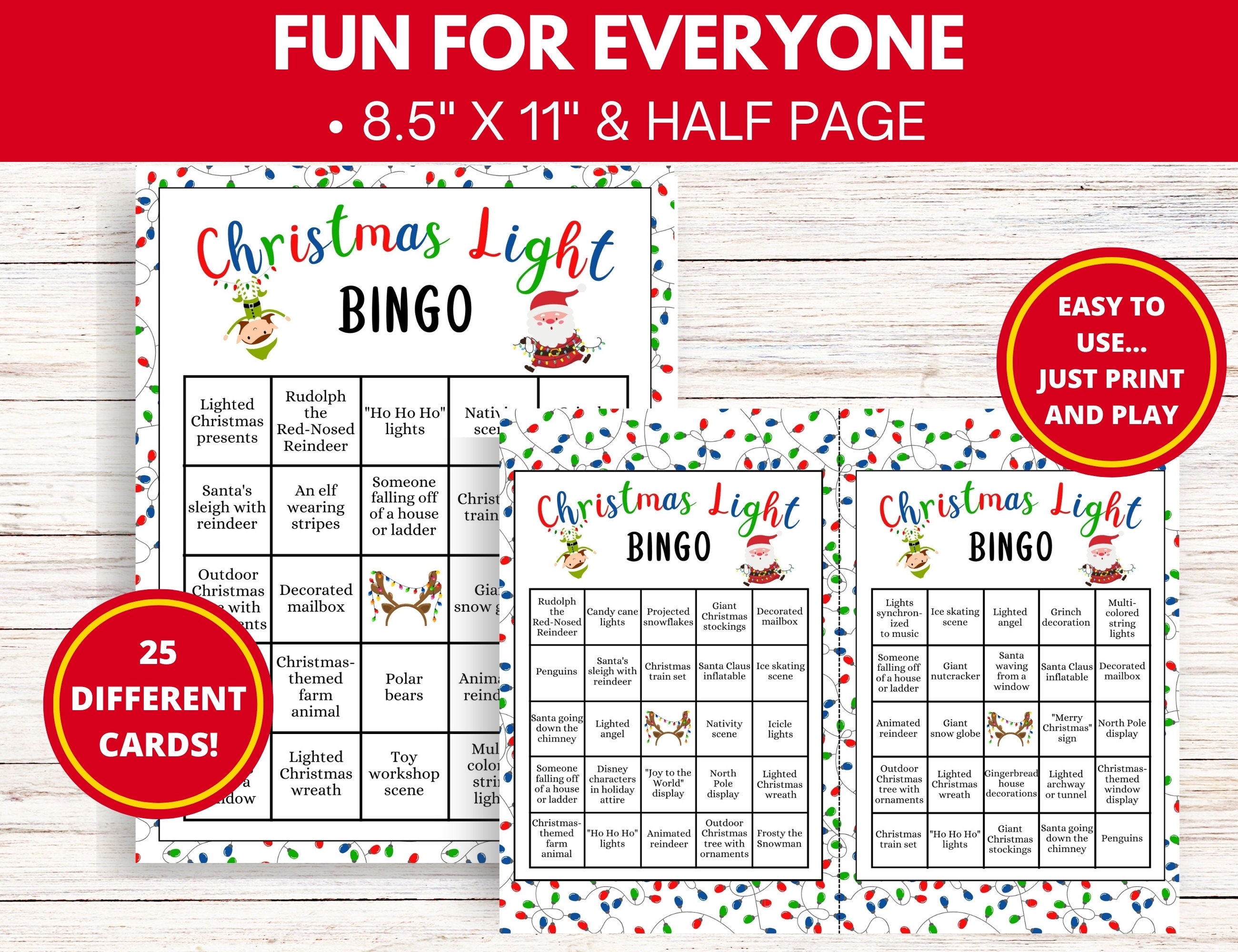 Christmas Light Bingo With 25 Cards | Printable Christmas Party Game ...