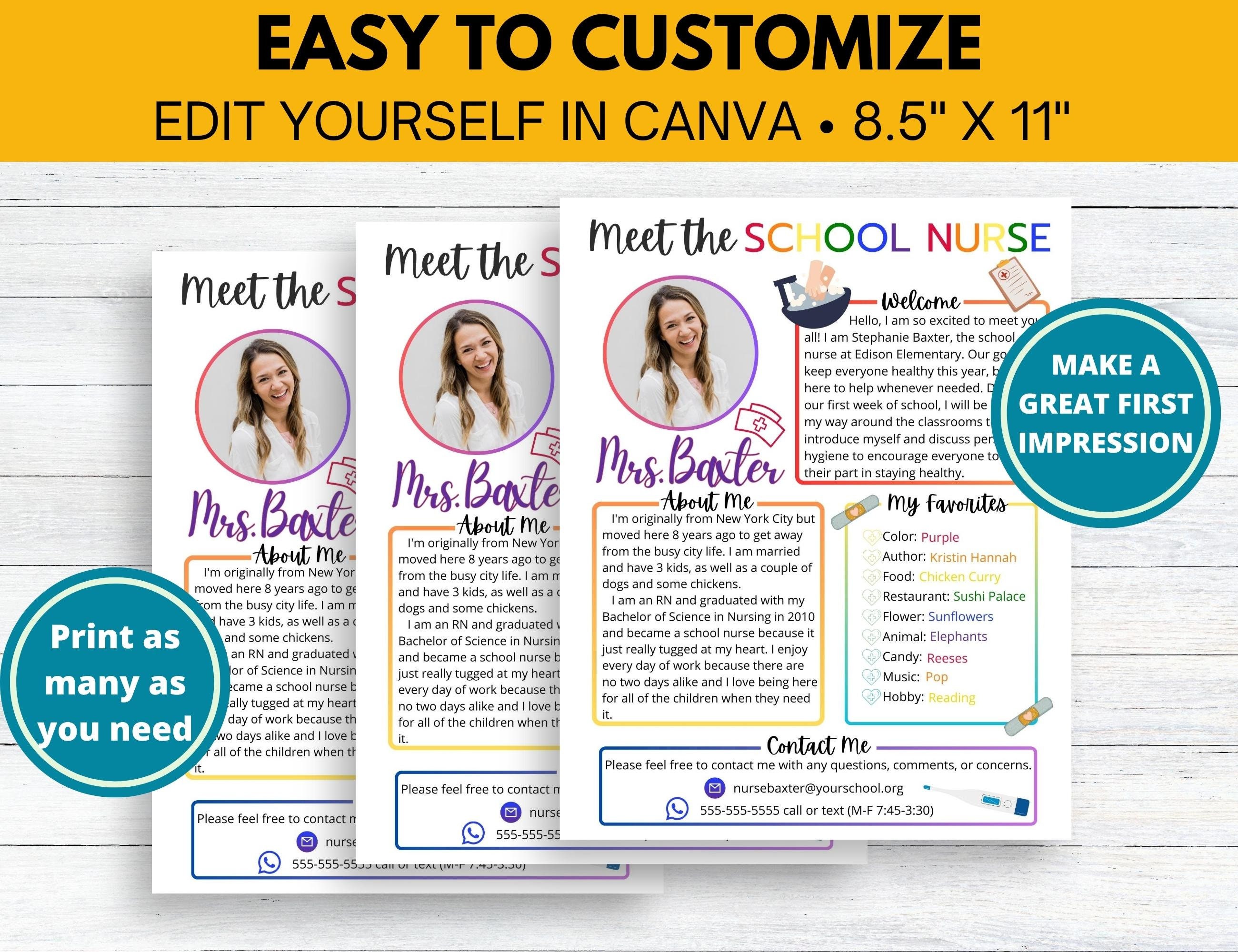 EDITABLE Meet the School Nurse Template | Printable Back to School ...