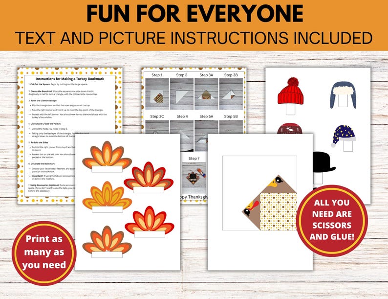 Printable Turkey Corner Bookmarks for Thanksgiving – DIY Origami Kit ...