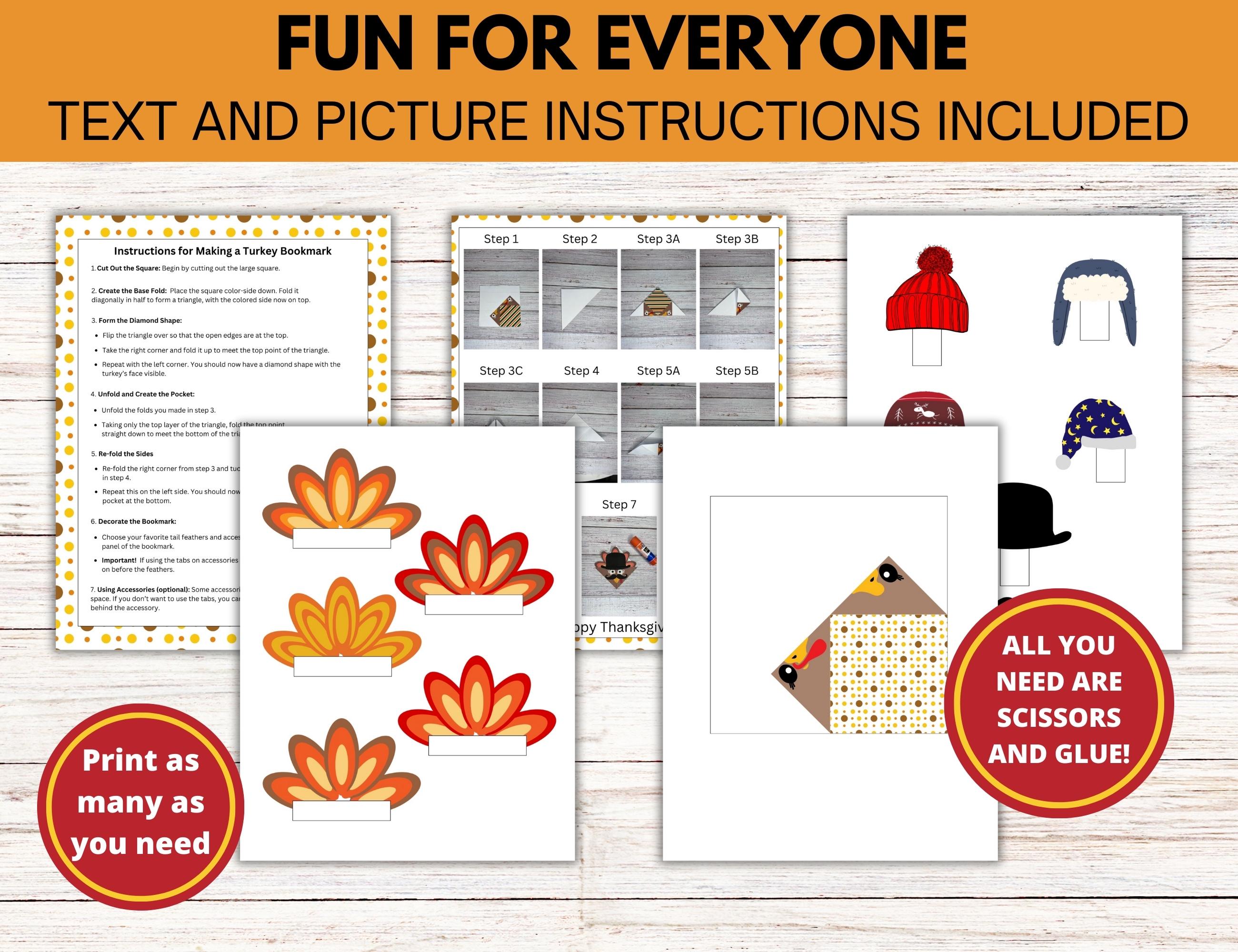 Printable Turkey Corner Bookmarks for Thanksgiving – DIY Origami Kit ...