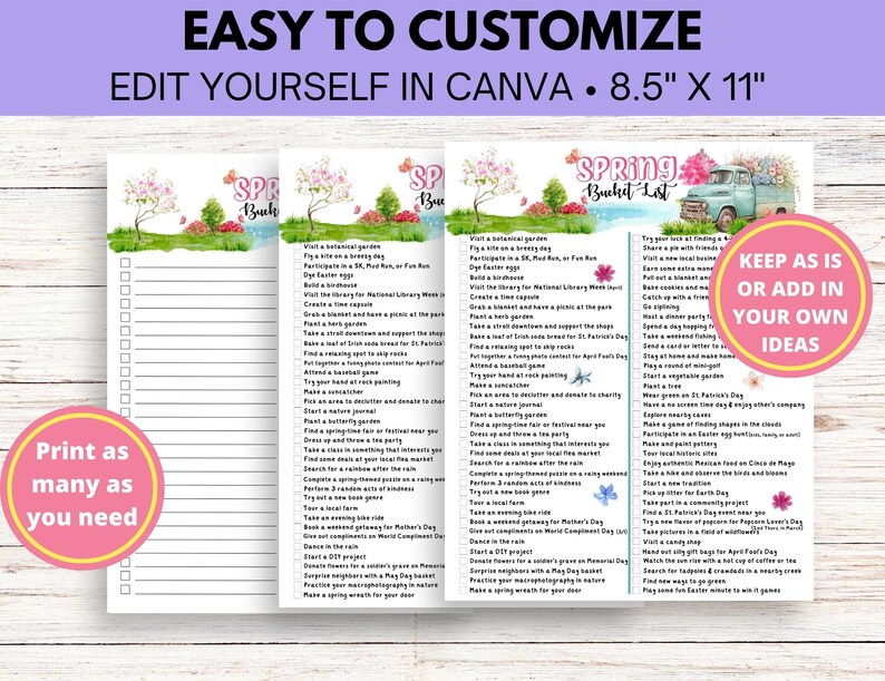 Editable Spring Bucket List With FREE Seasonal Calendars Printable ...