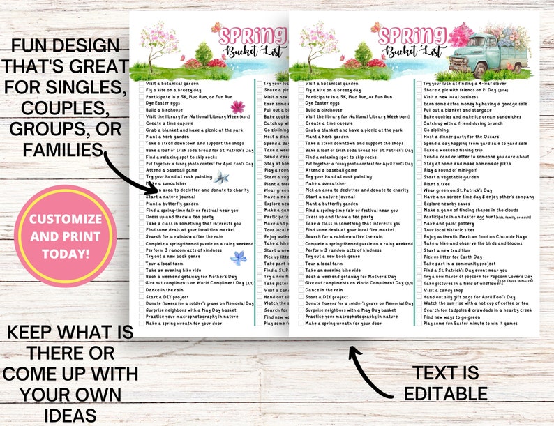 Editable Spring Bucket List With FREE Seasonal Calendars Printable ...