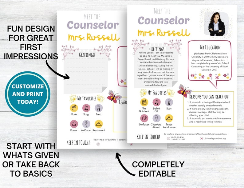 Meet the School Counselor EDITABLE Template | Customizable Meet Your ...