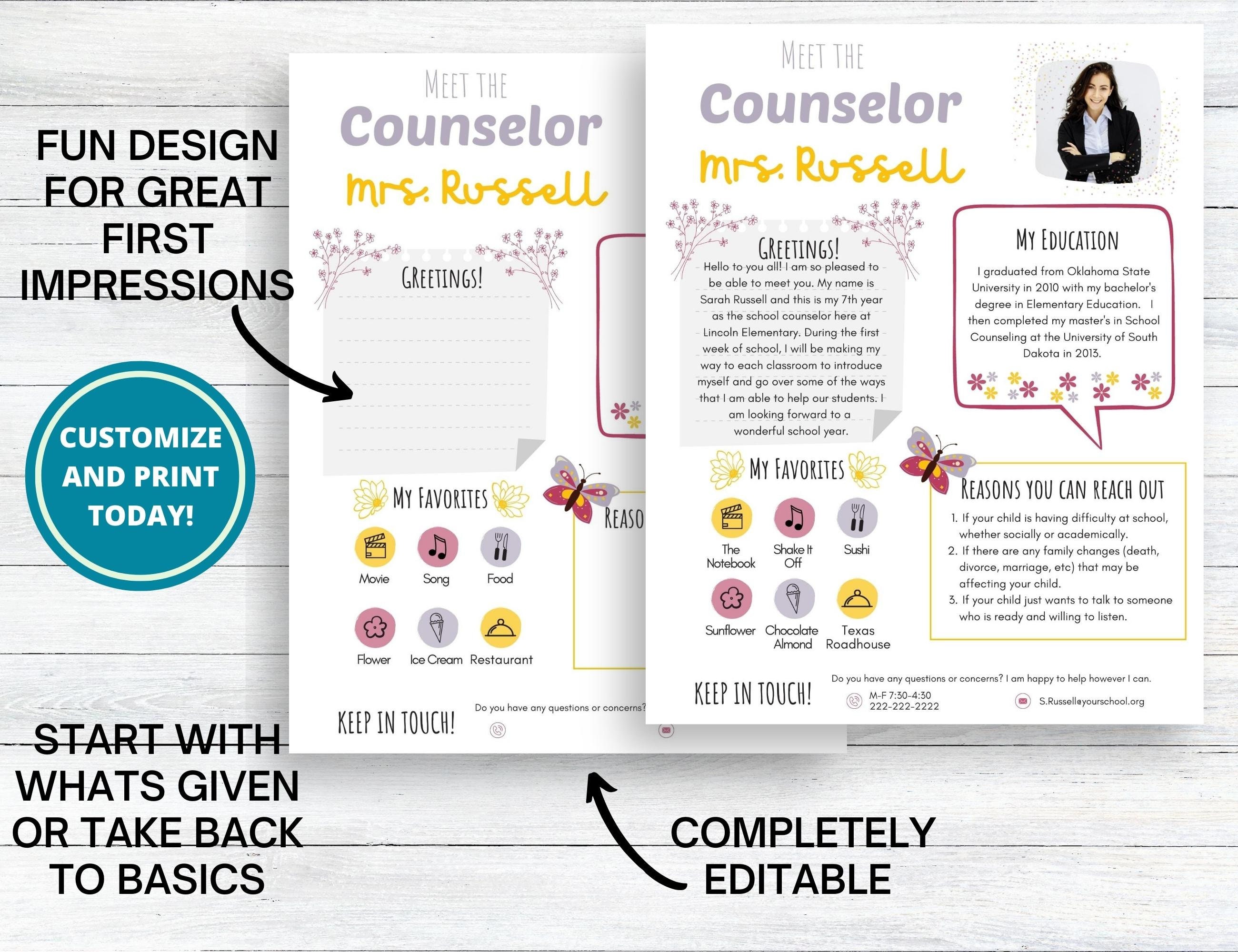 Meet the School Counselor EDITABLE Template | Customizable Meet Your ...
