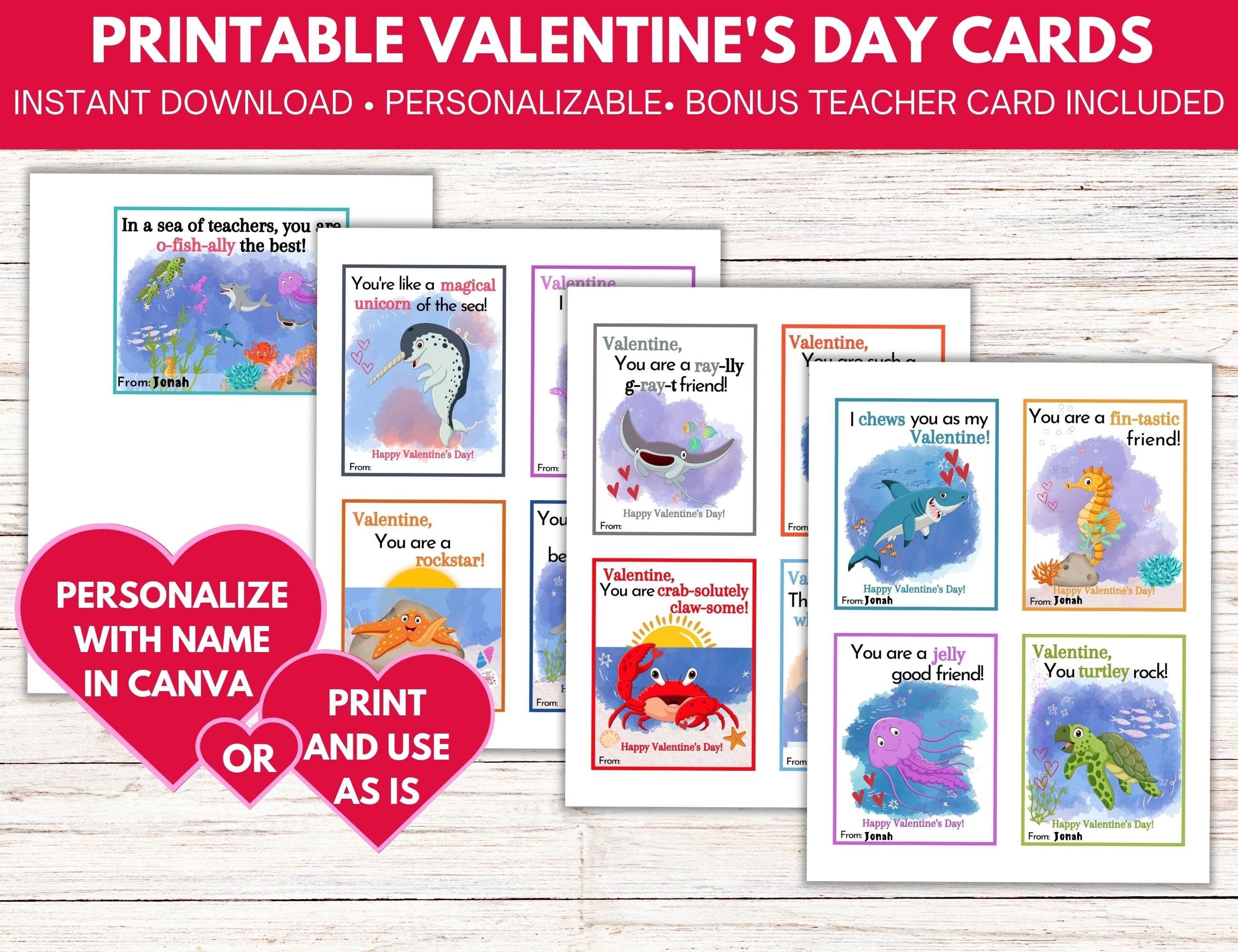 Personalizable Under the Sea Kids Valentine Cards | Set of 12 + Teacher ...