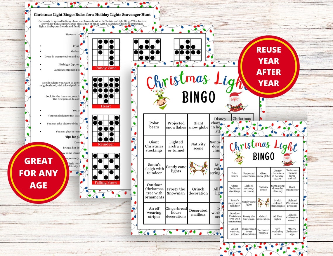 Christmas Light Bingo With 25 Cards | Printable Christmas Party Game ...
