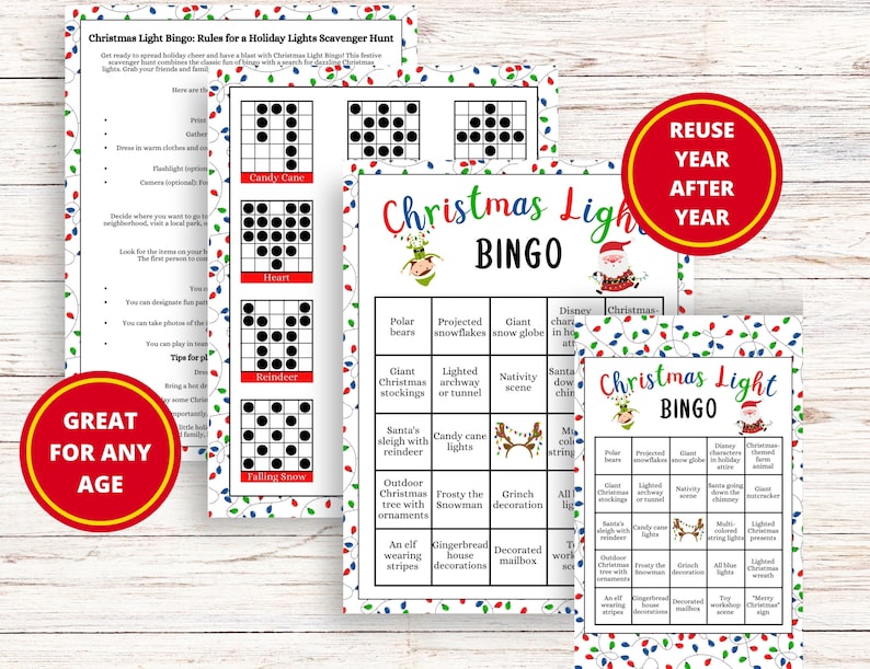 Christmas Light Bingo With 25 Cards | Printable Christmas Party Game ...