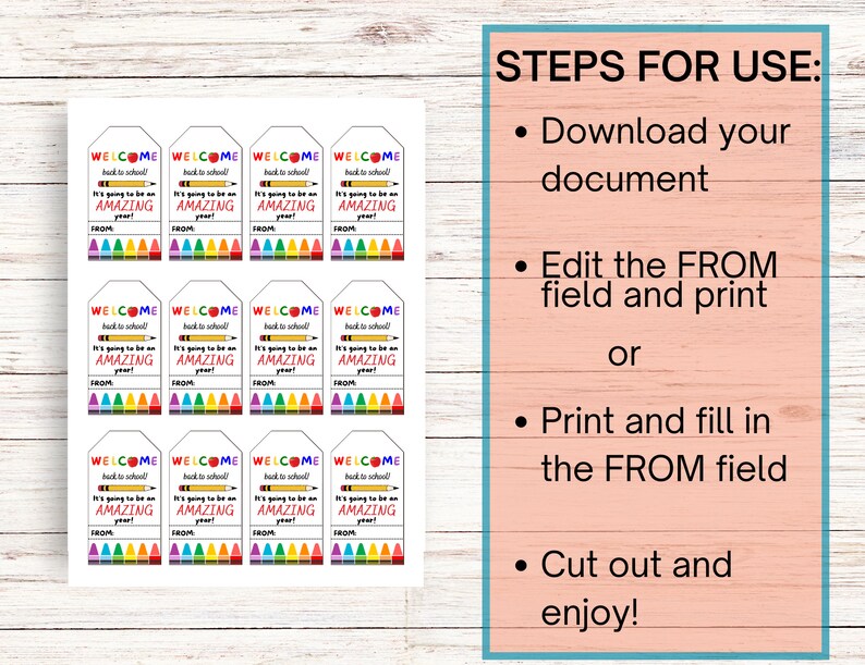 Back to School Editable Gift Tags | First Day of School Instant ...