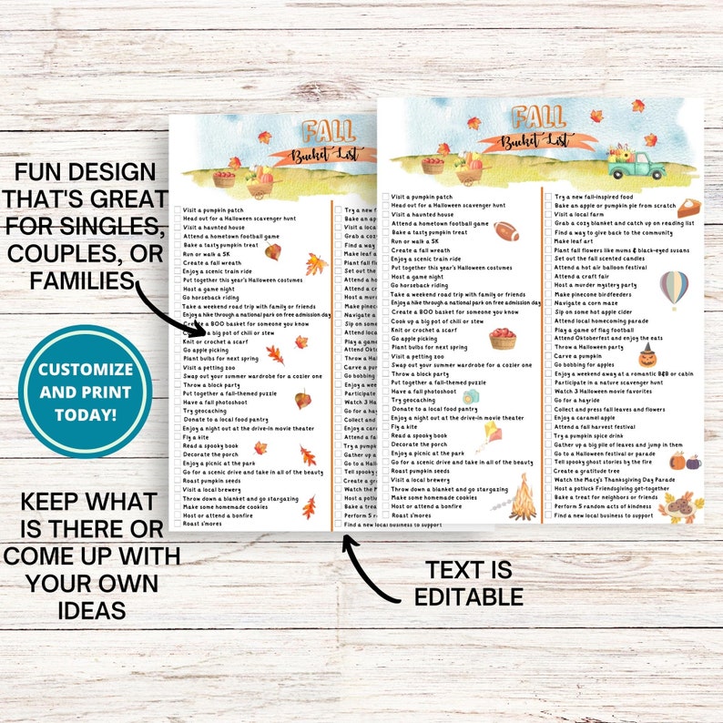 Ultimate Fall Bucket List With FREE Seasonal Calendars | EDITABLE ...