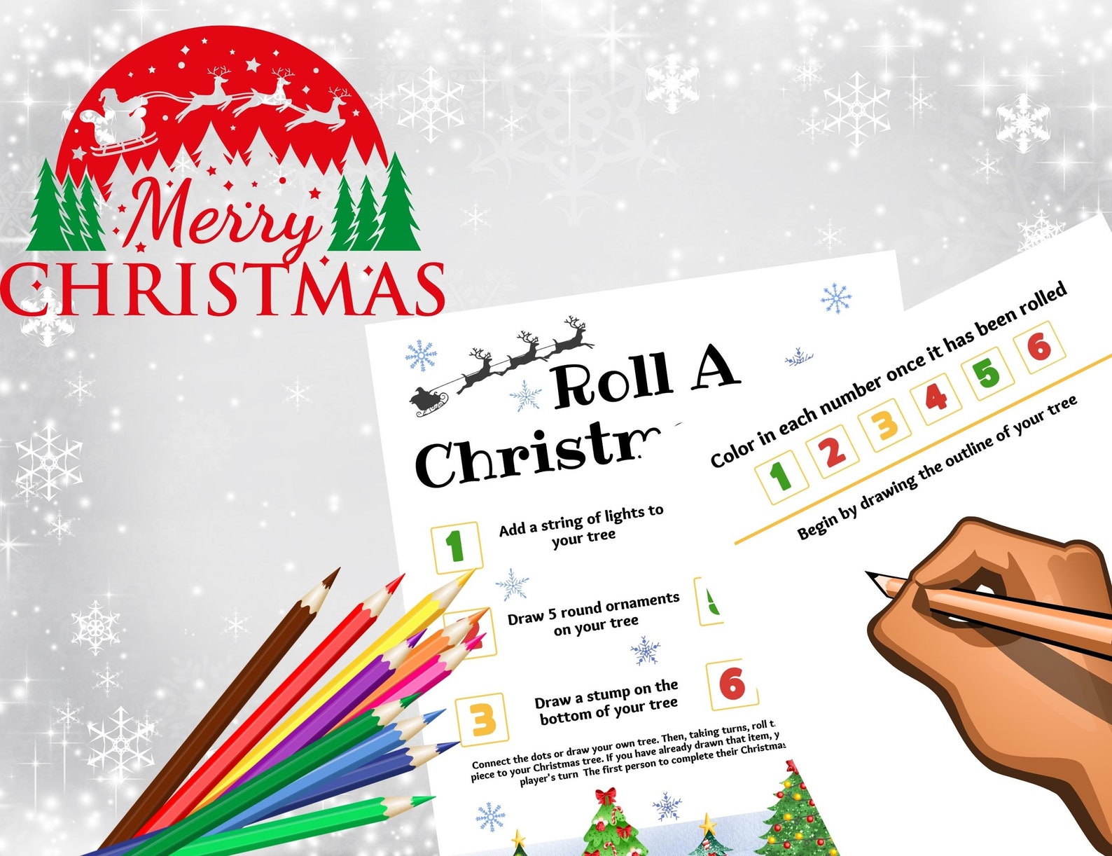 Roll a Christmas Tree Dice Game | Kids X-mas Game Instant Download ...