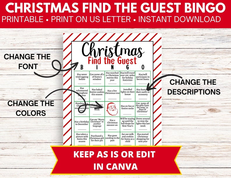 Editable Christmas Find the Guest Bingo | Printable Office Party Game ...