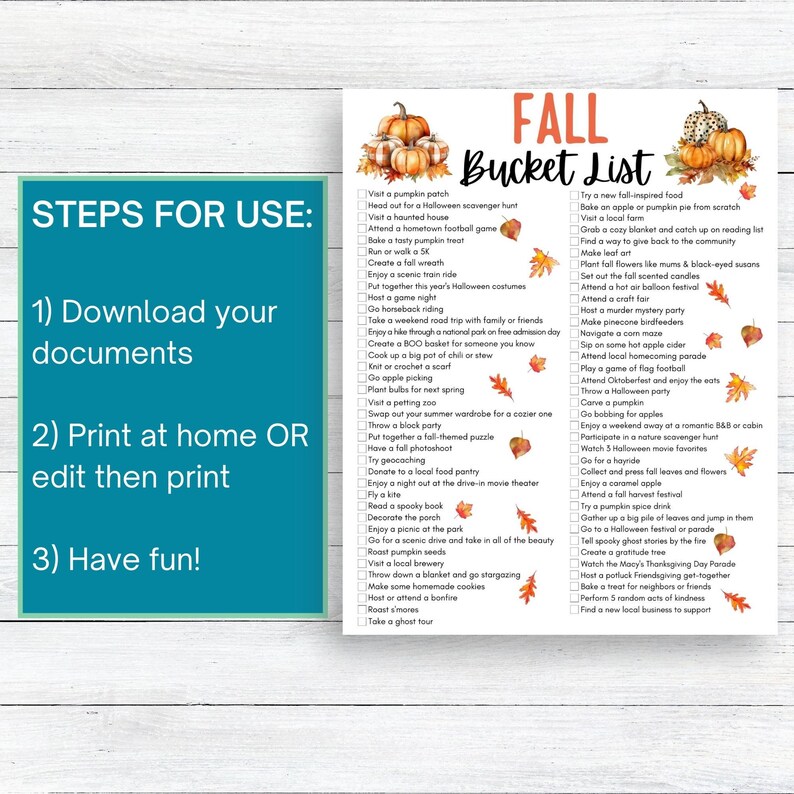 Editable Fall Bucket List | Printable Autumn Bucket List | Fall Bucket List Template | Fall ...
