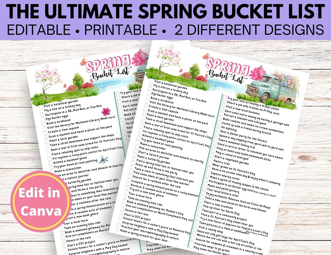 Editable Spring Bucket List With FREE Seasonal Calendars Printable ...
