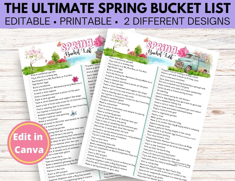 Editable Spring Bucket List With FREE Seasonal Calendars Printable ...