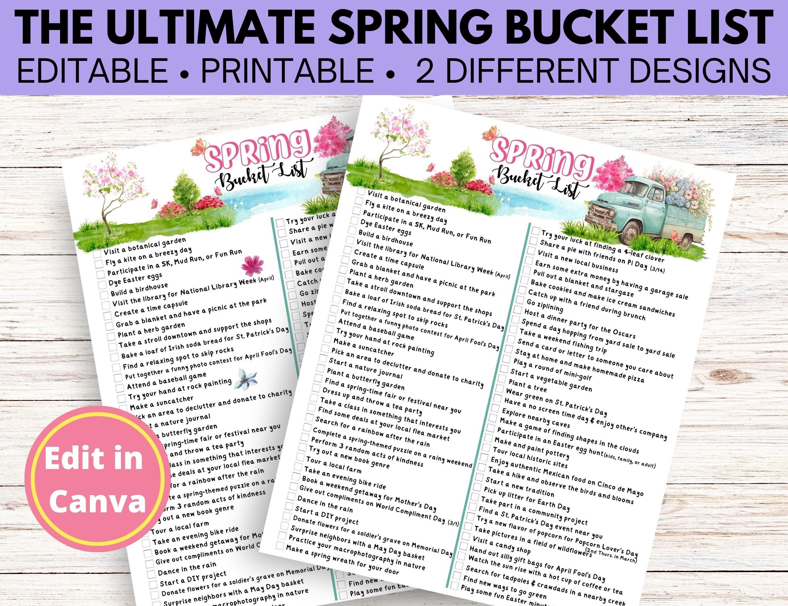 Editable Spring Bucket List With FREE Seasonal Calendars Printable ...