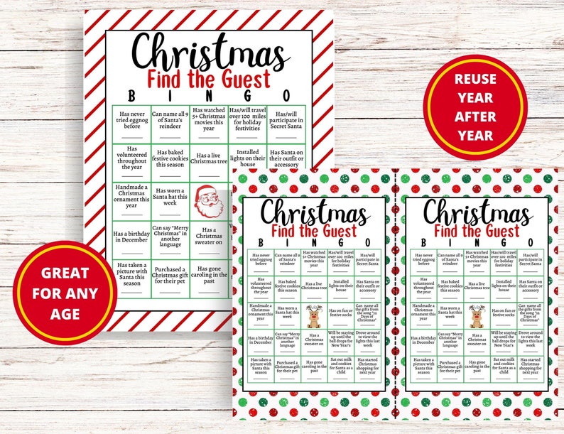 Editable Christmas Find the Guest Bingo | Printable Office Party Game ...