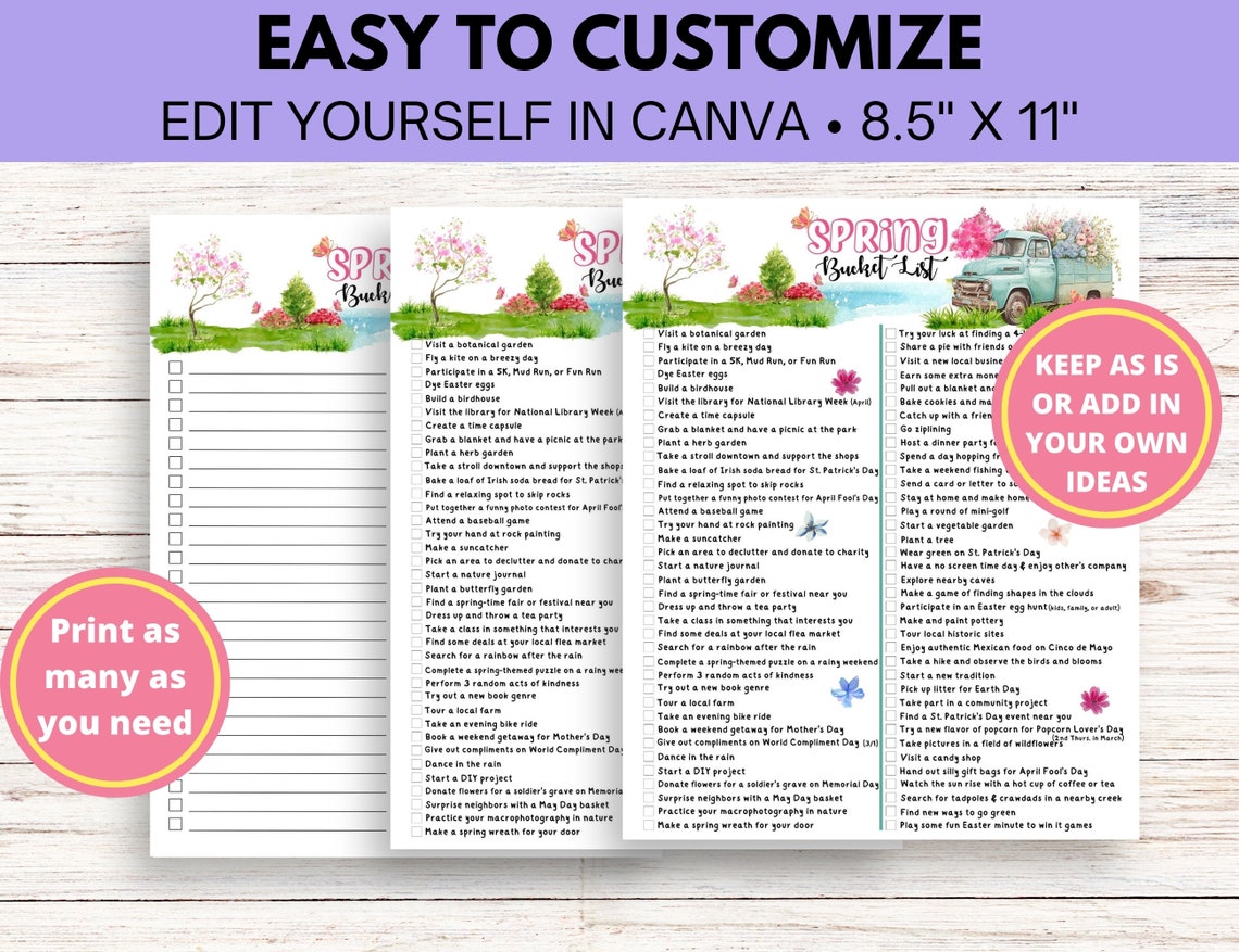 Editable Spring Bucket List With FREE Seasonal Calendars | Printable ...
