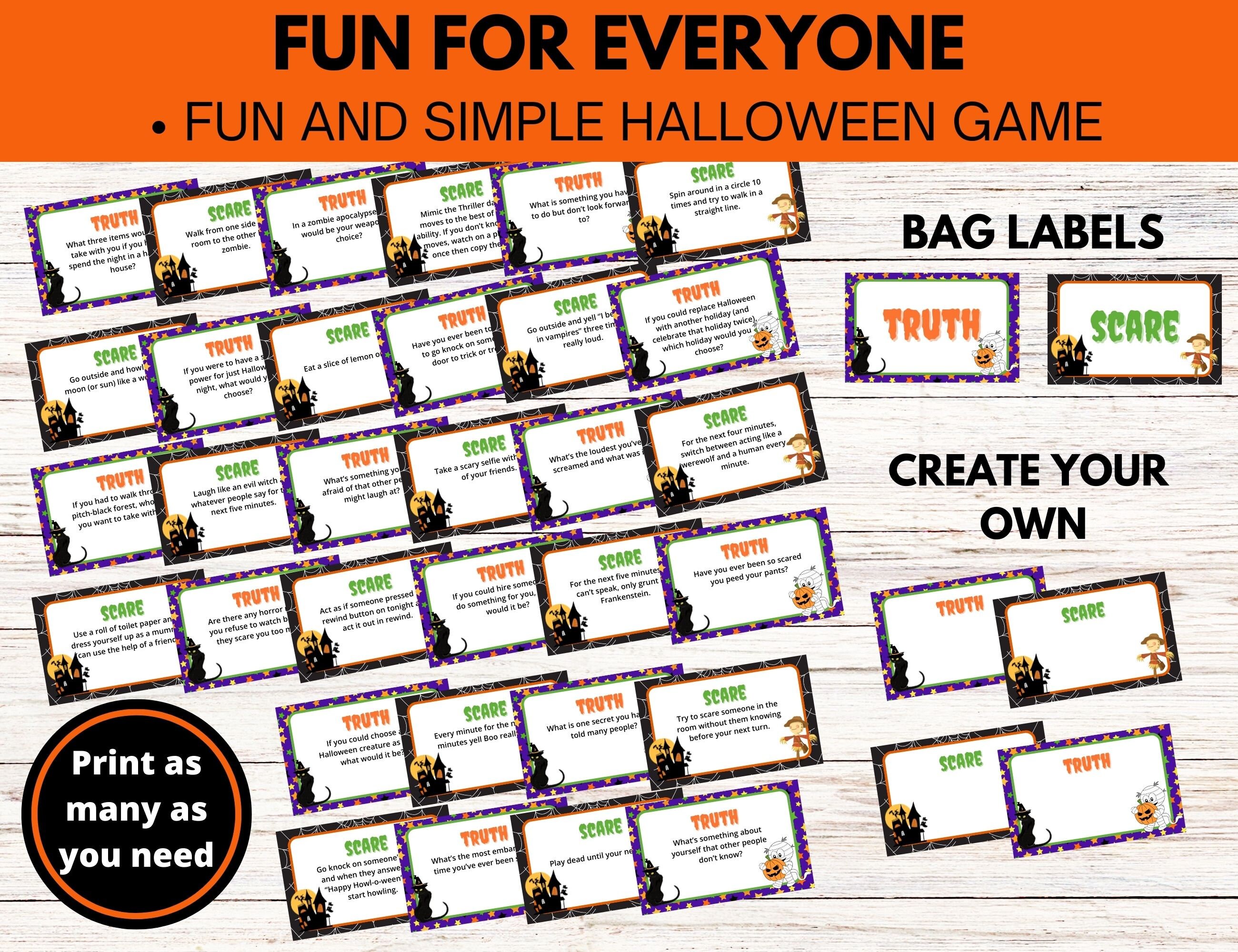Truth or Scare Printable | Kids Halloween Party Game | Family Halloween ...
