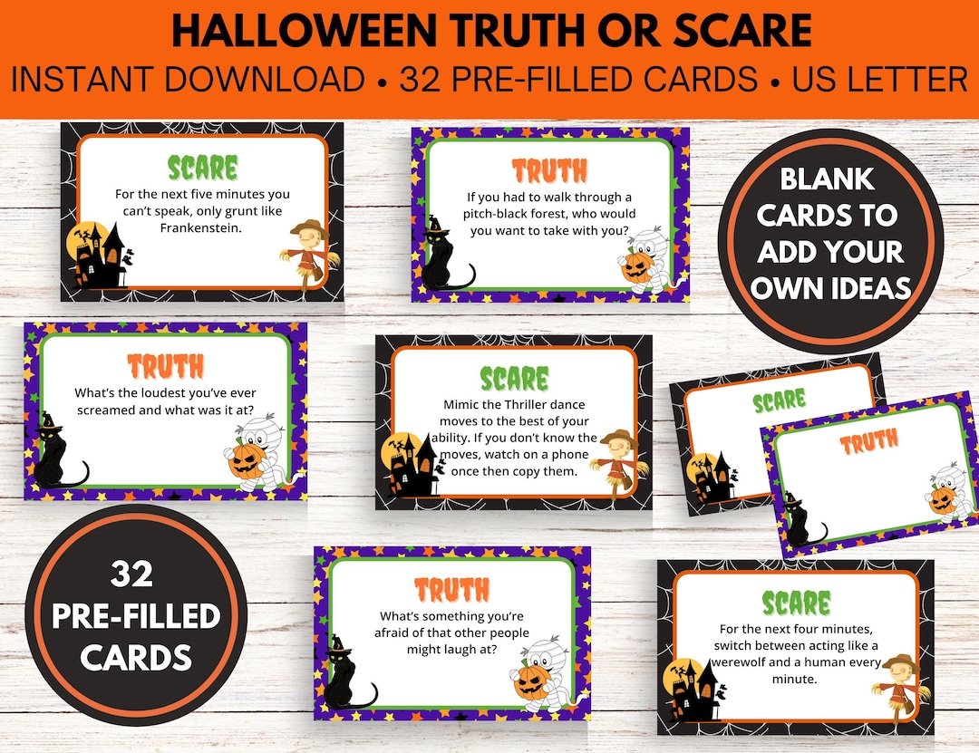 Truth or Scare Printable | Kids Halloween Party Game | Family Halloween ...