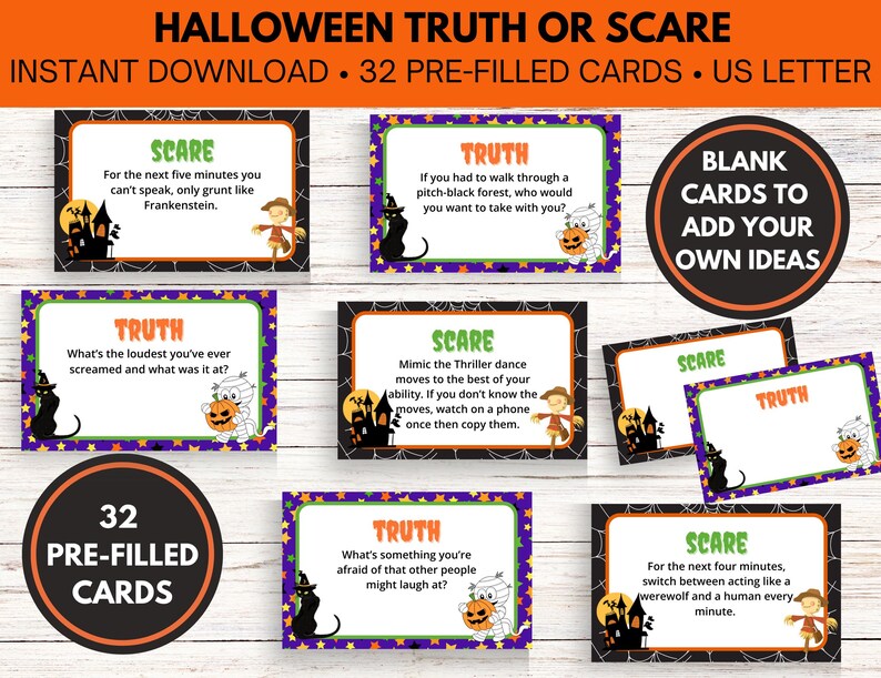 Truth or Scare Printable | Kids Halloween Party Game | Family Halloween ...
