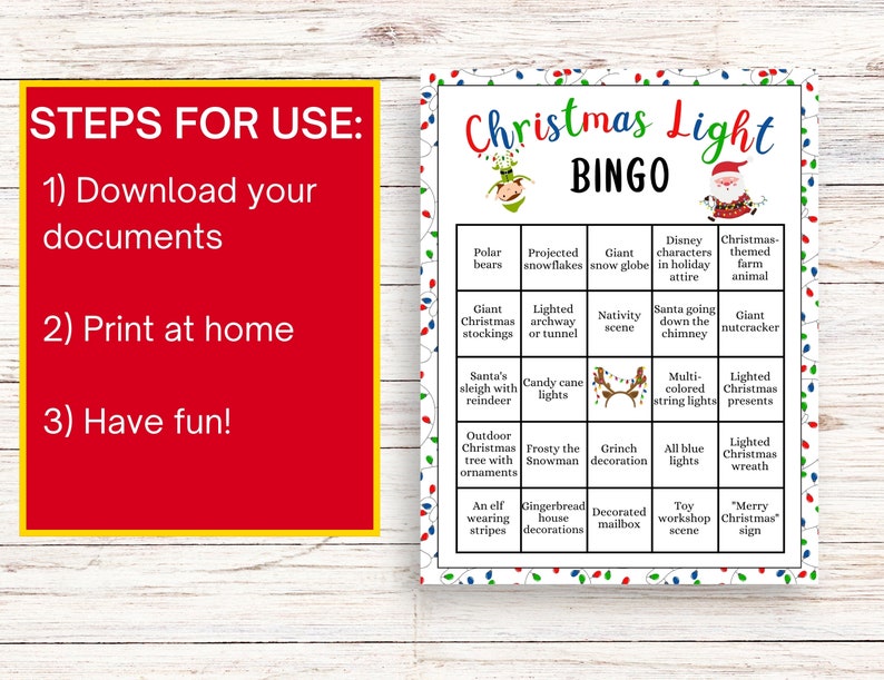 Christmas Light Bingo With 25 Cards | Printable Christmas Party Game ...