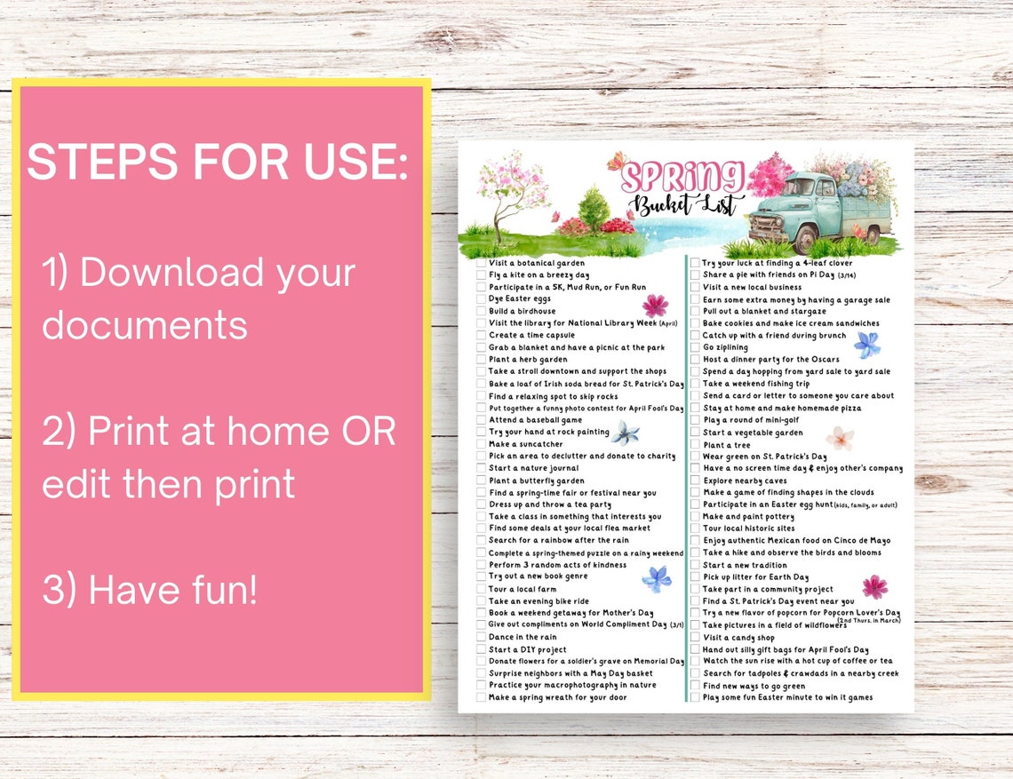 Editable Spring Bucket List With FREE Seasonal Calendars Printable ...