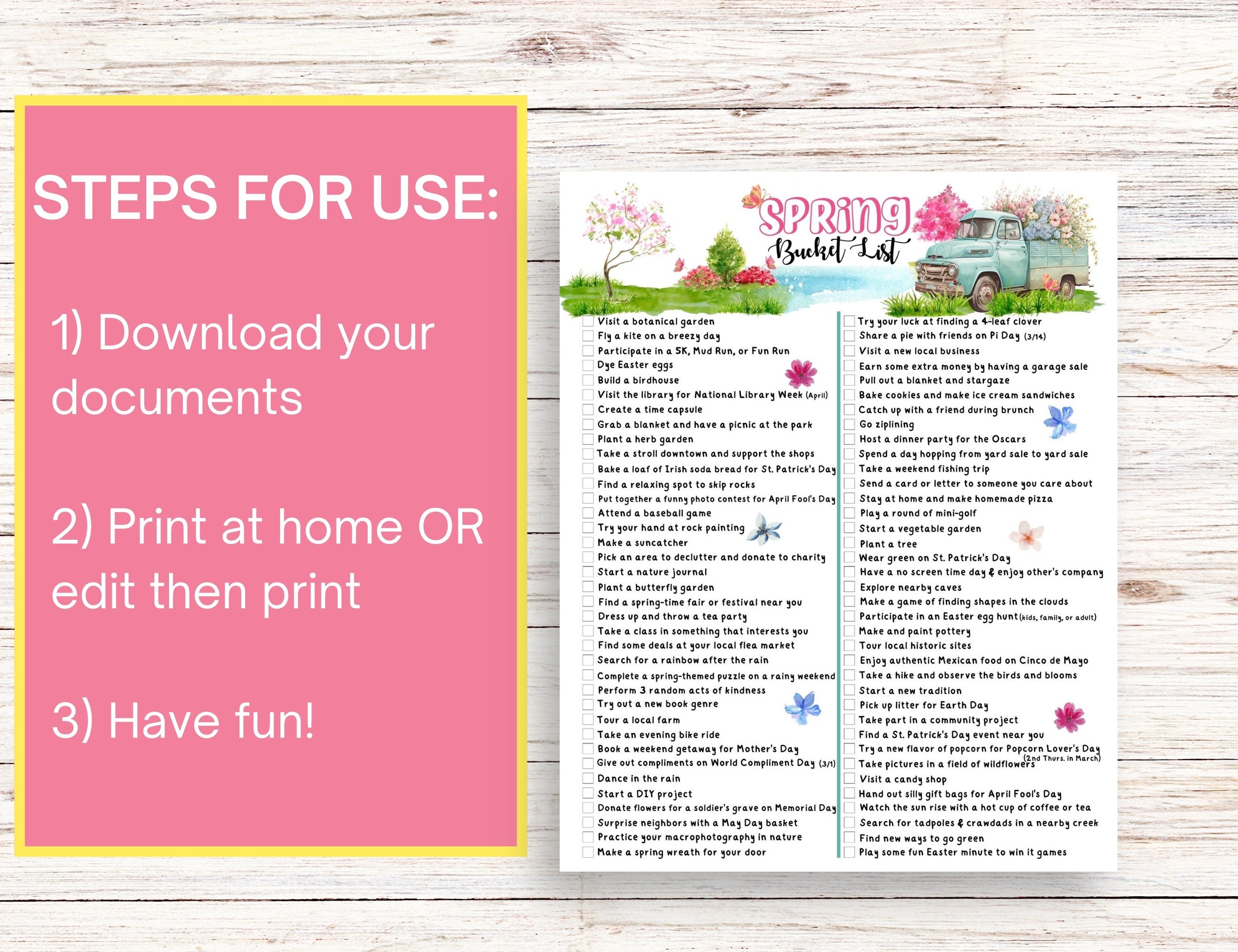 Editable Spring Bucket List With FREE Seasonal Calendars | Printable ...