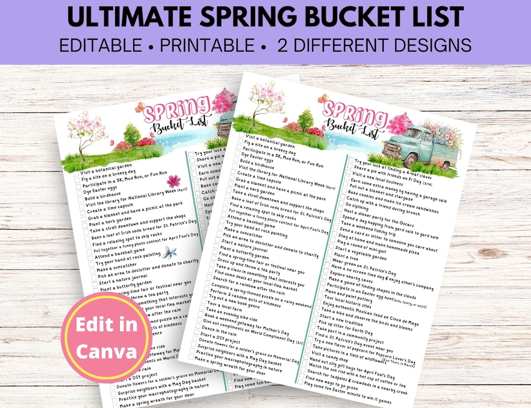 Editable Spring Bucket List With FREE Seasonal Calendars | Printable ...