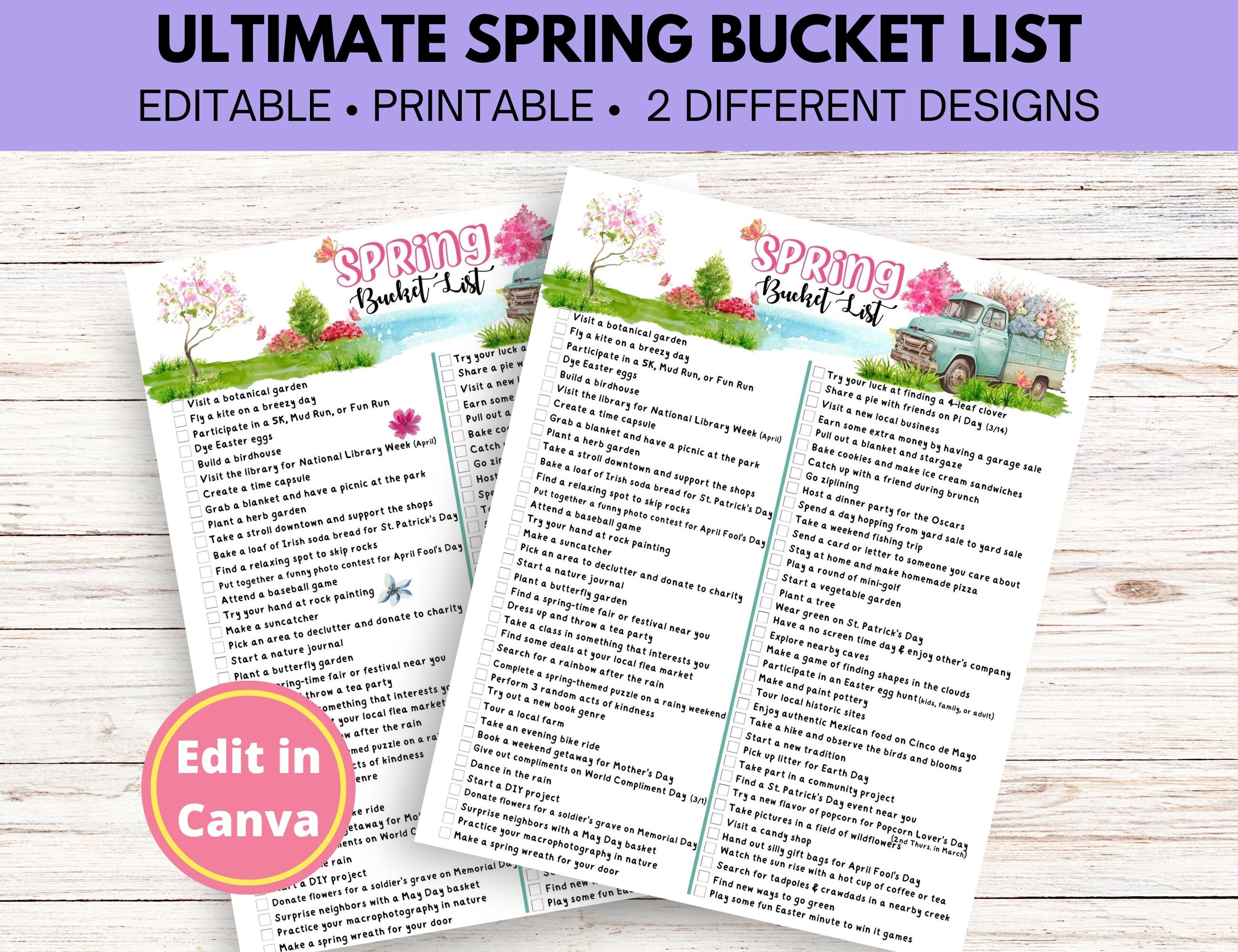 Editable Spring Bucket List With FREE Seasonal Calendars | Printable ...