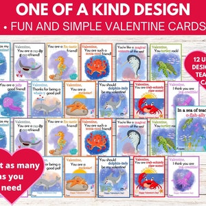 Personalizable Under the Sea Kids Valentine Cards | Set of 12 + Teacher ...