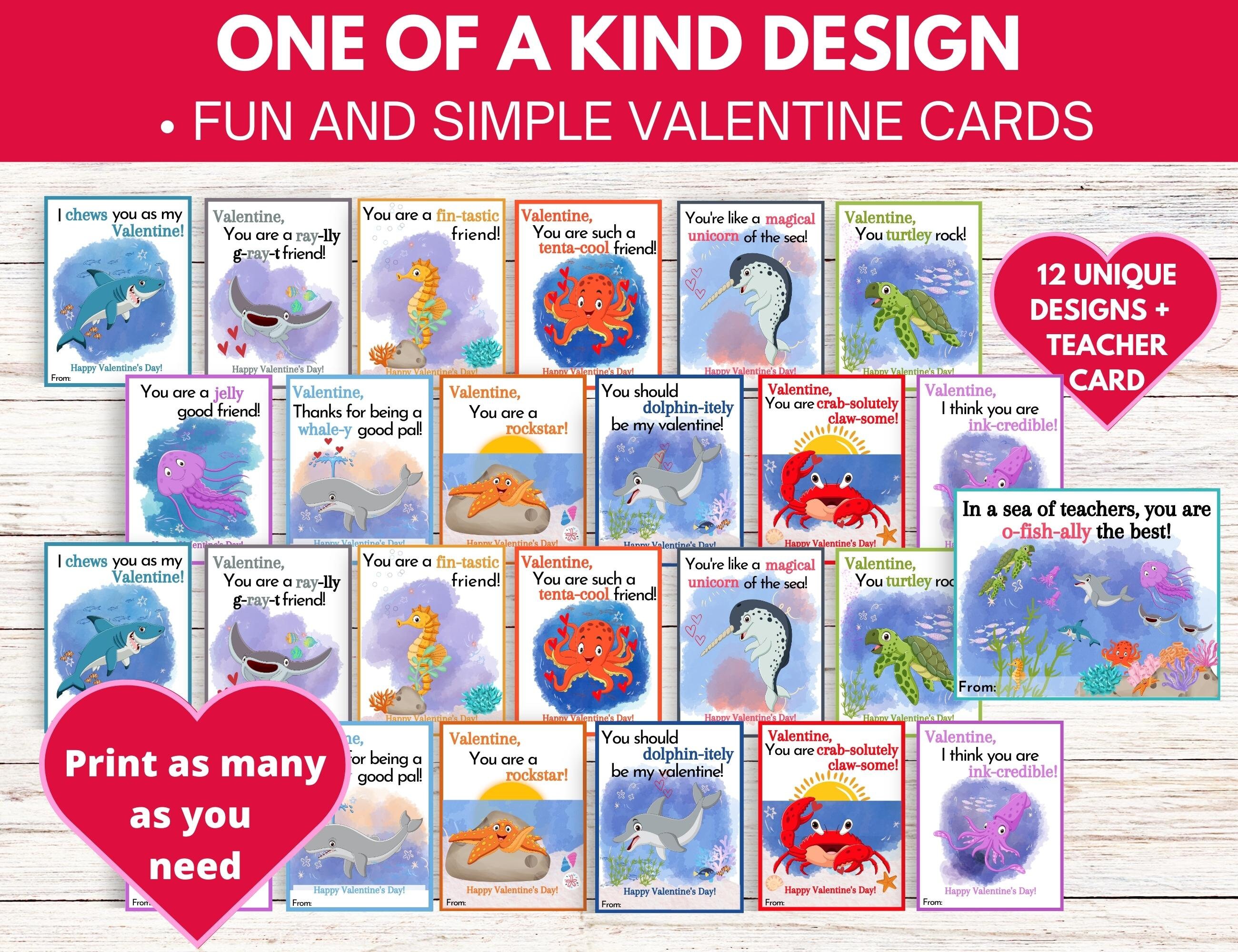 Personalizable Under the Sea Kids Valentine Cards | Set of 12 + Teacher ...