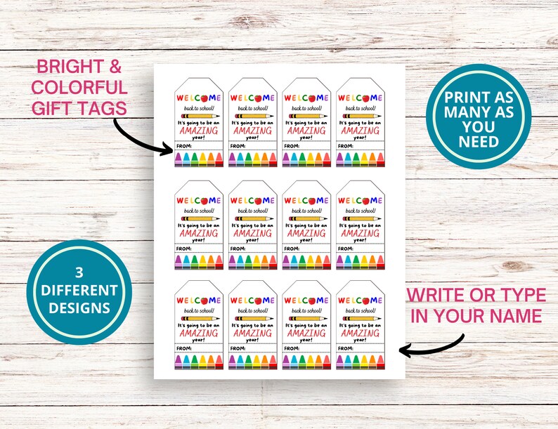 Back to School Editable Gift Tags | First Day of School Instant ...