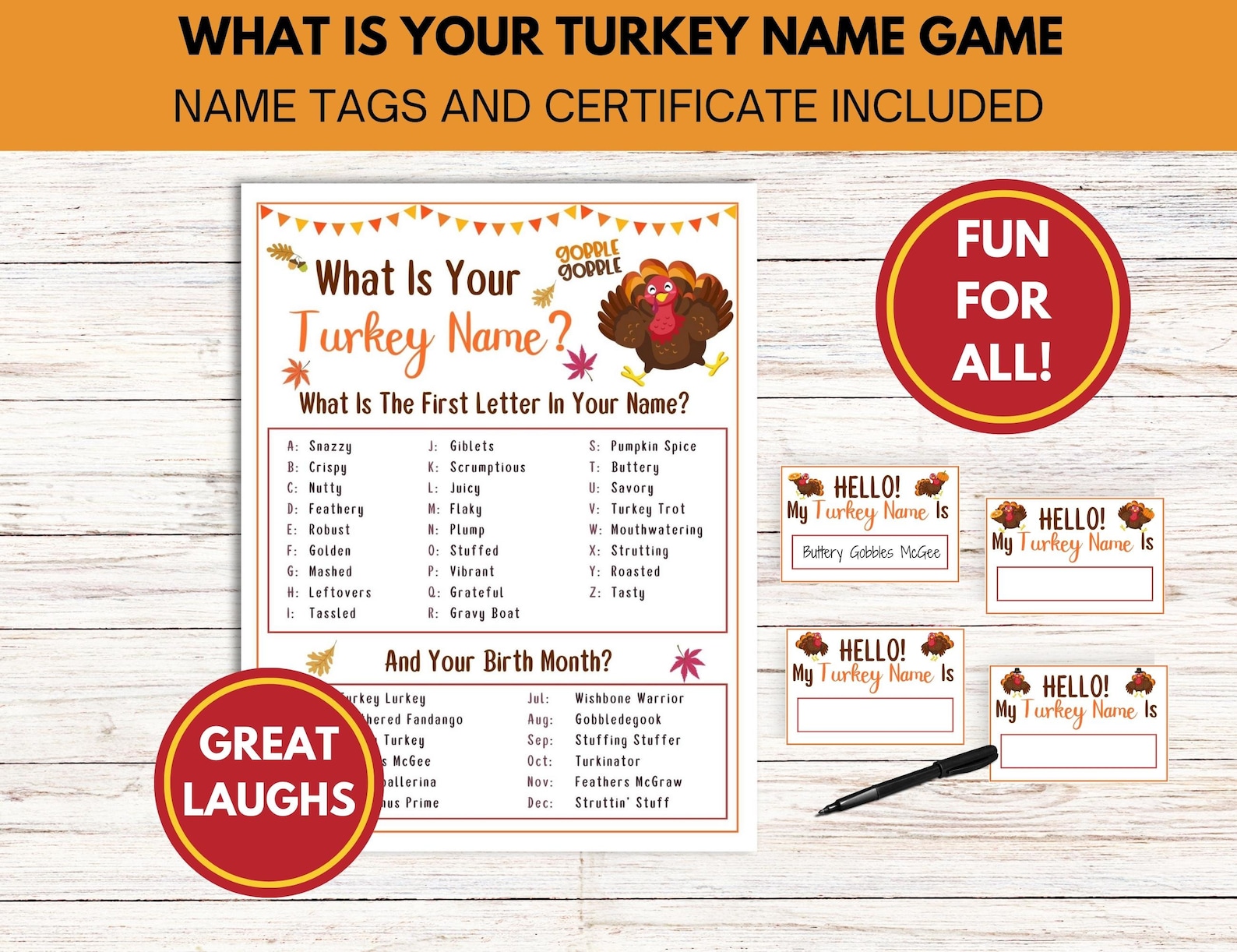 What's Your Turkey Name Game | Printable Family Thanksgiving Game ...