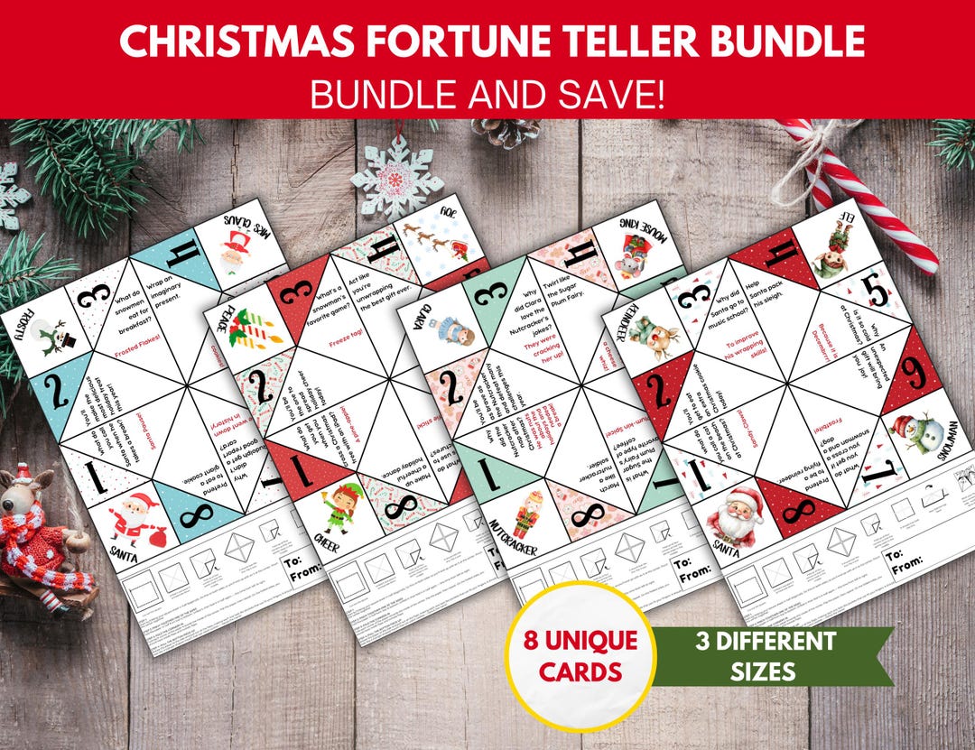 Bundle of 8 Christmas Printable Fortune Tellers- 8 Festive Designs, 3 ...