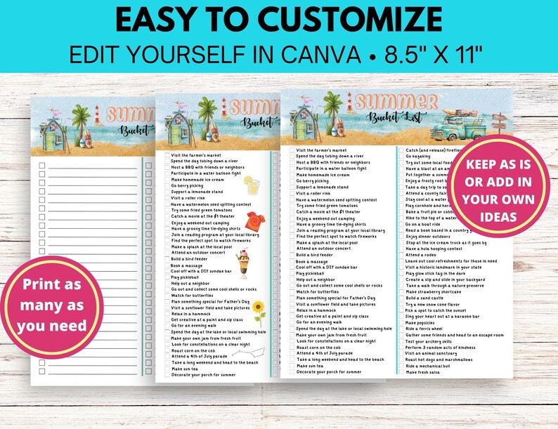 Editable Summer Bucket List With FREE Seasonal Calendars | Printable ...