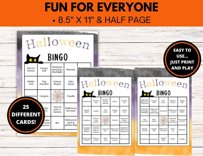 Halloween Scavenger Hunt Bingo W/ 25 Unique Cards for Adults, Teens ...