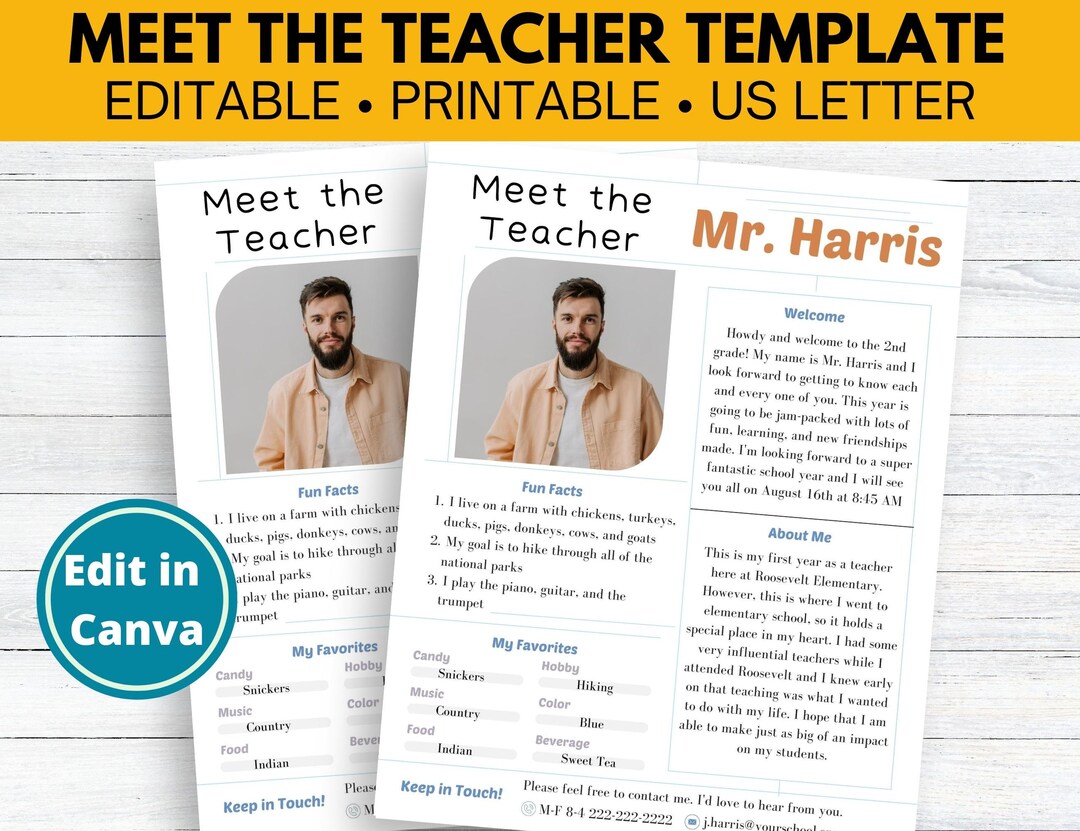 EDITABLE Minimalistic Meet the Teacher Template | Back to School ...