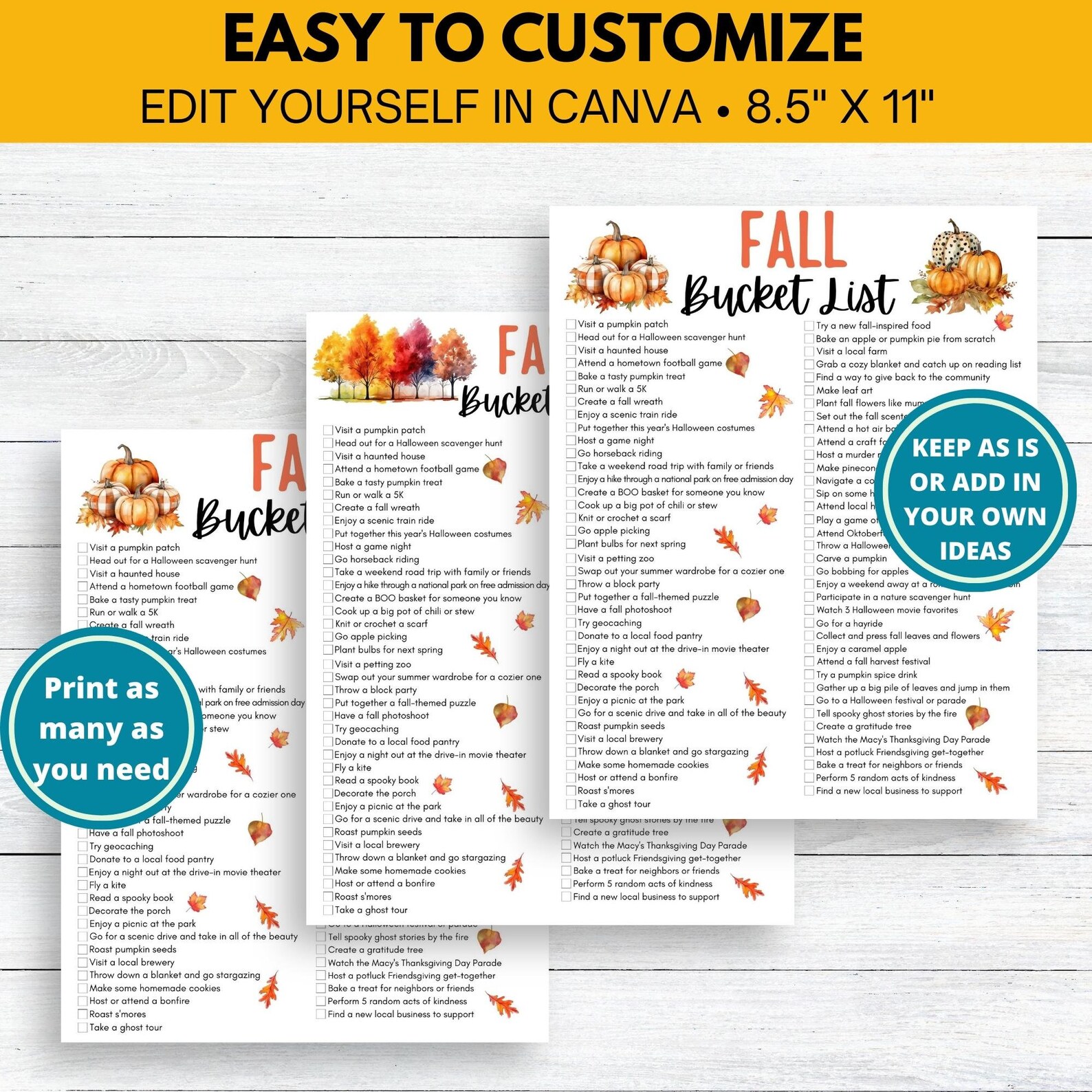 Editable Fall Bucket List | Printable Autumn Bucket List | Fall Bucket ...