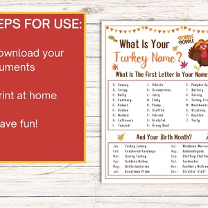 What's Your Turkey Name Game | Printable Family Thanksgiving Game ...