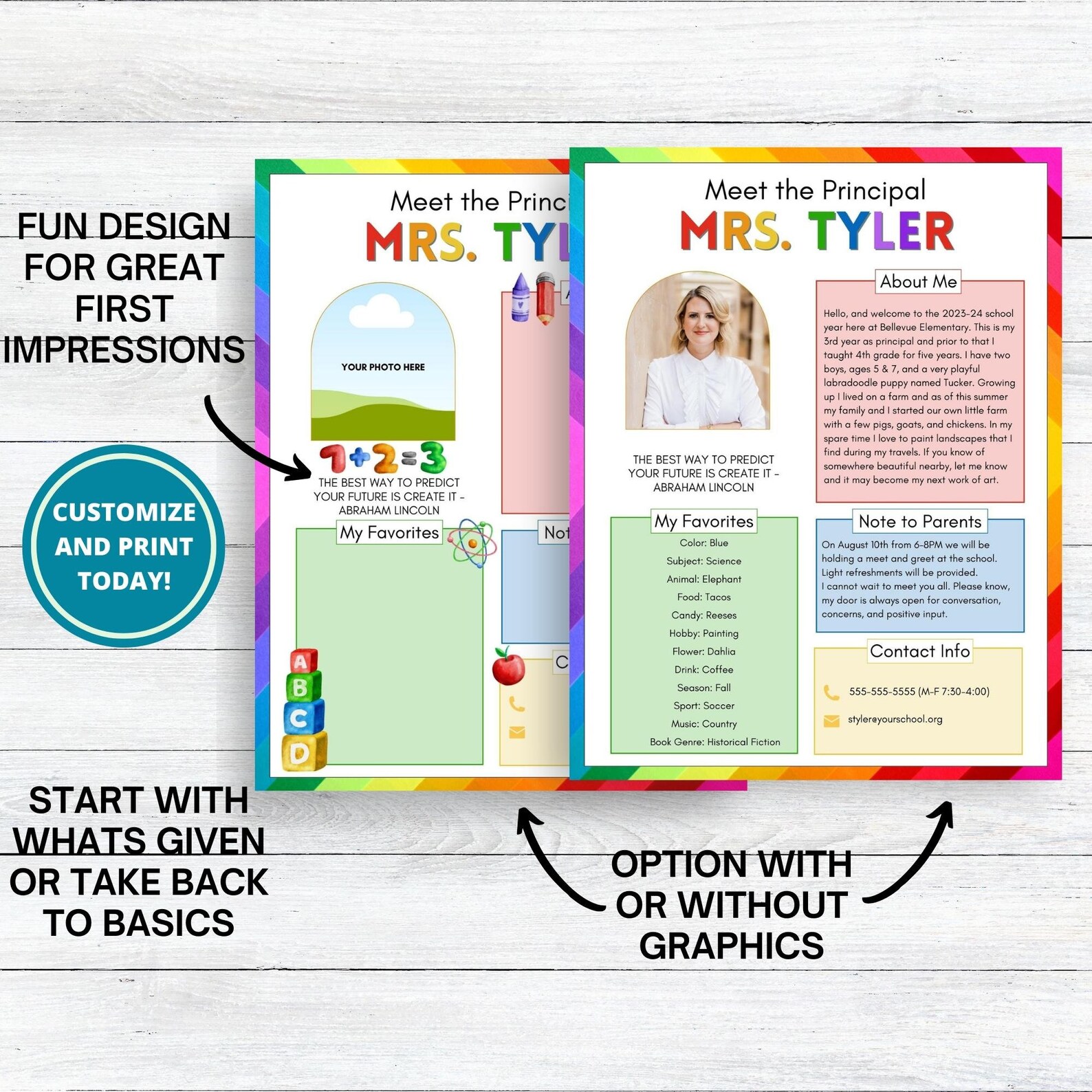 EDITABLE Meet the Principal Template | Rainbow Back to School Printable ...