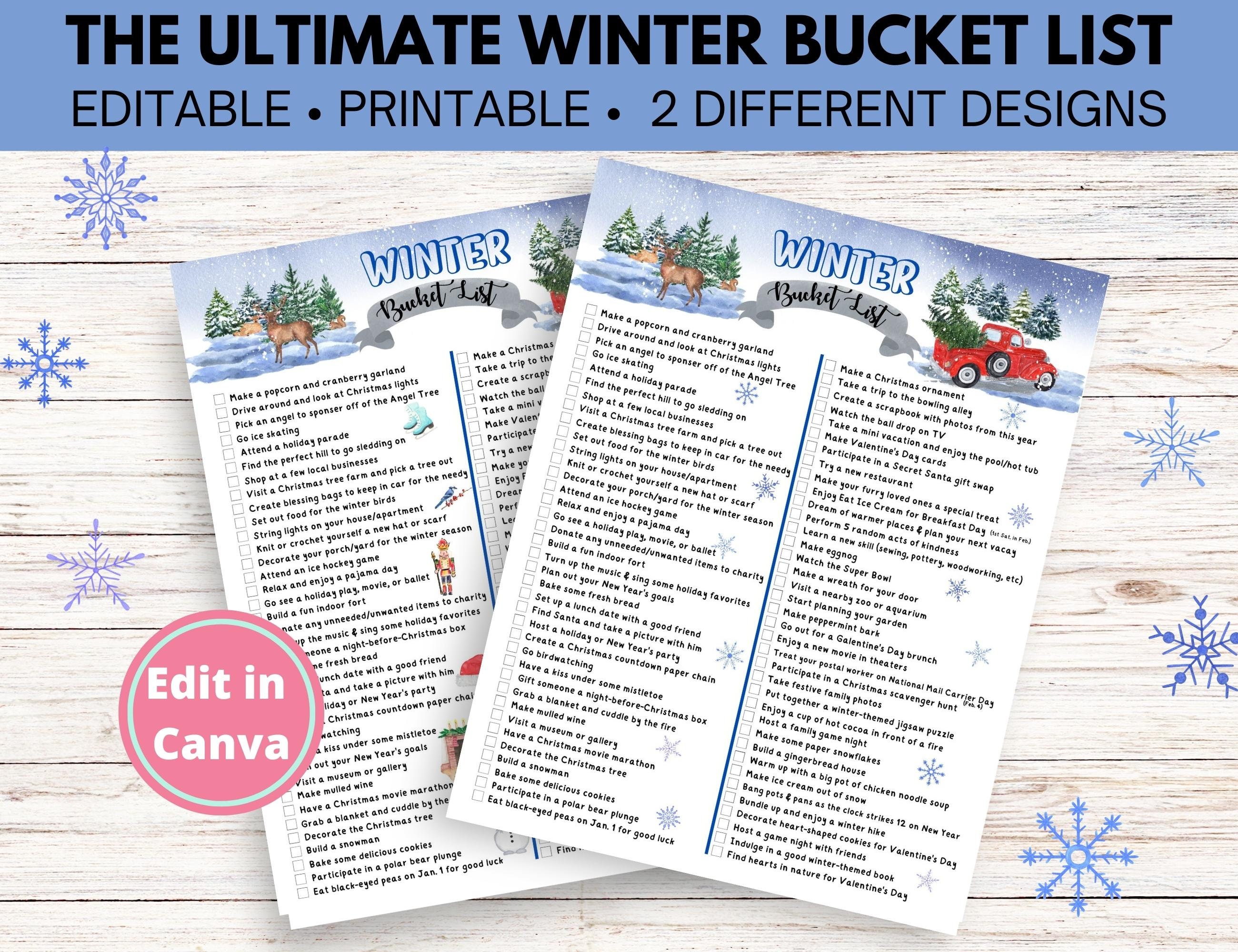 Editable Winter Bucket List With FREE Seasonal Calendars | Printable ...