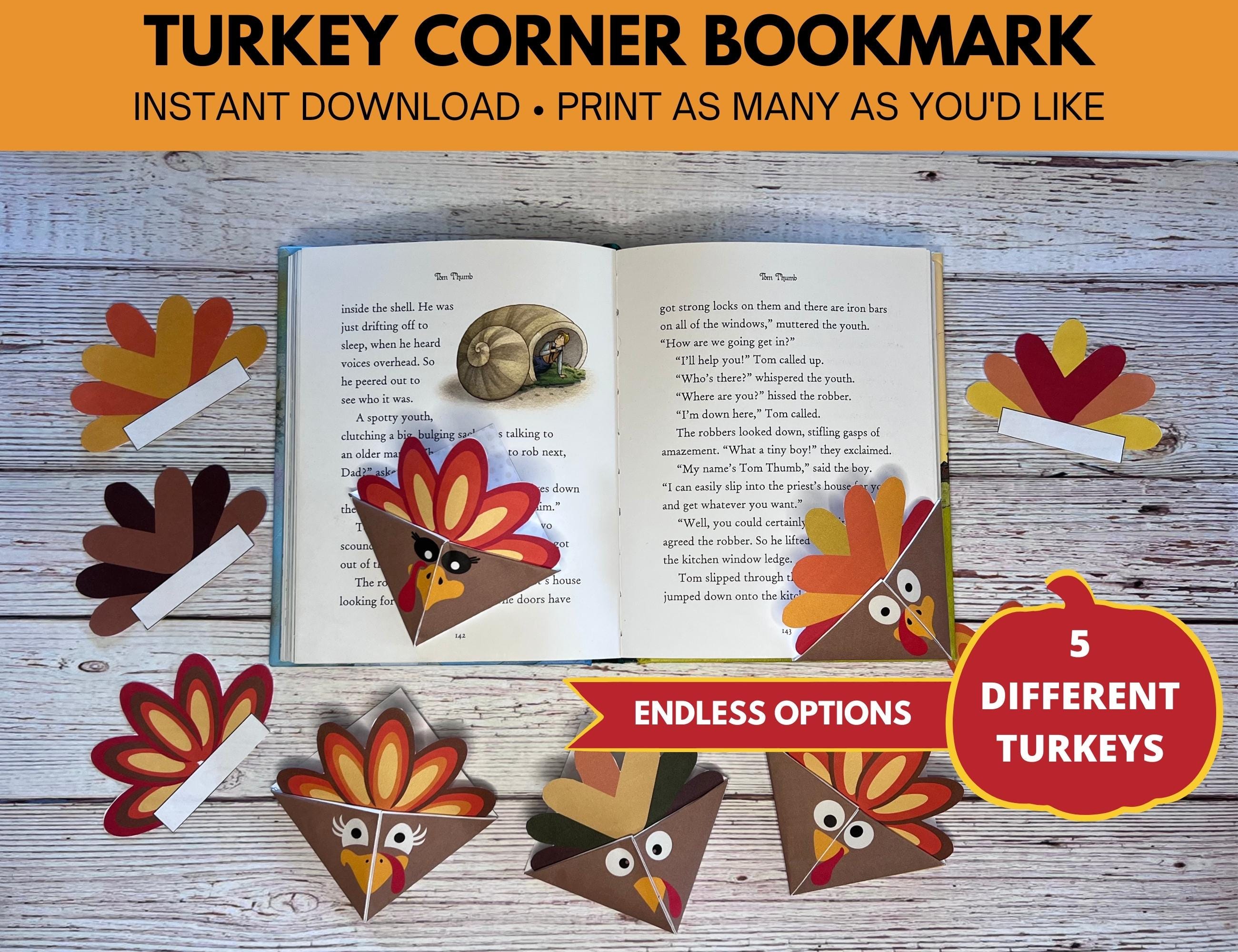 Printable Turkey Corner Bookmarks for Thanksgiving – DIY Origami Kit ...