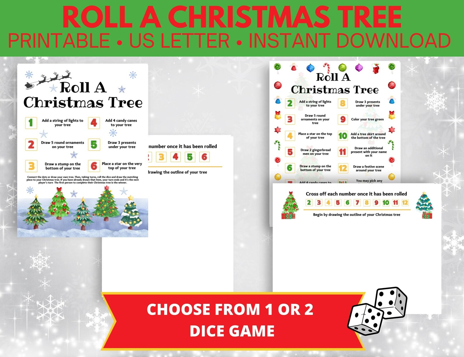 Roll a Christmas Tree Dice Game | Kids X-mas Game Instant Download ...